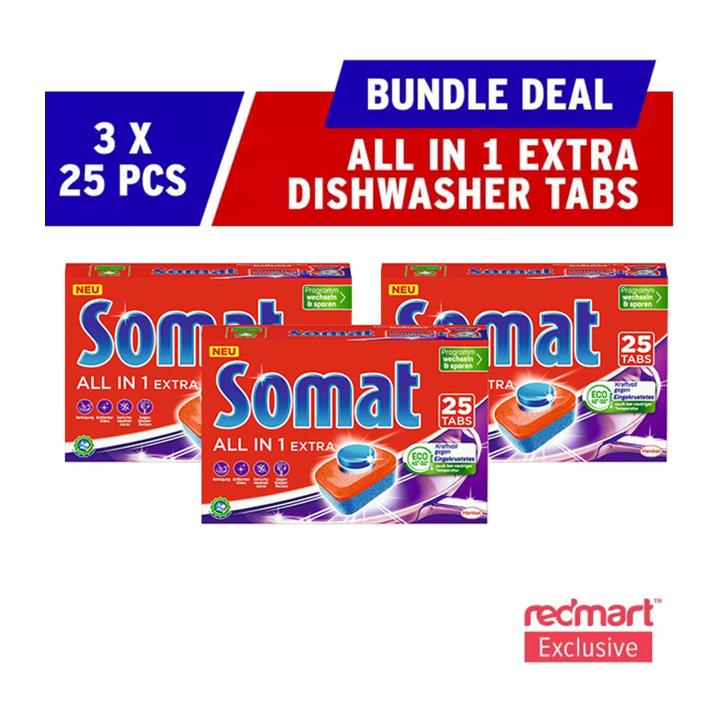 Somat Multi-Action All-in-1 Extra Dishwasher Tablets 3 x 25 Tablets ...
