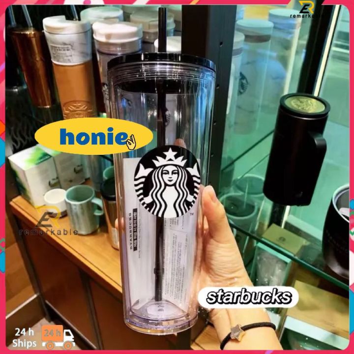 VIVOLILV Starbucks Double Layer telus plastik piala 473ml/710ml botol air dengan jerami mudah ...