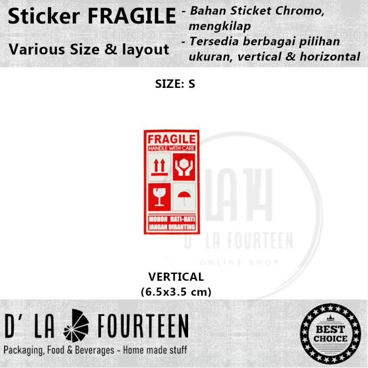 Stiker Fragile Size S ukuran 6,5x3,5 cm Model Vertical isi 50pcs ...