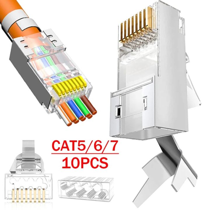 Cat7 RJ45 Pass Through Connectors Metal Shielded Cat7 Cat6 Cat5 Ends ...