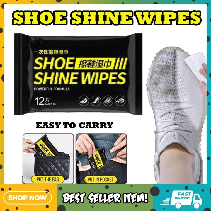 12pcs Count Shoe Shine Wipes Powerful Formula Disposable Shoe Cleaner ...