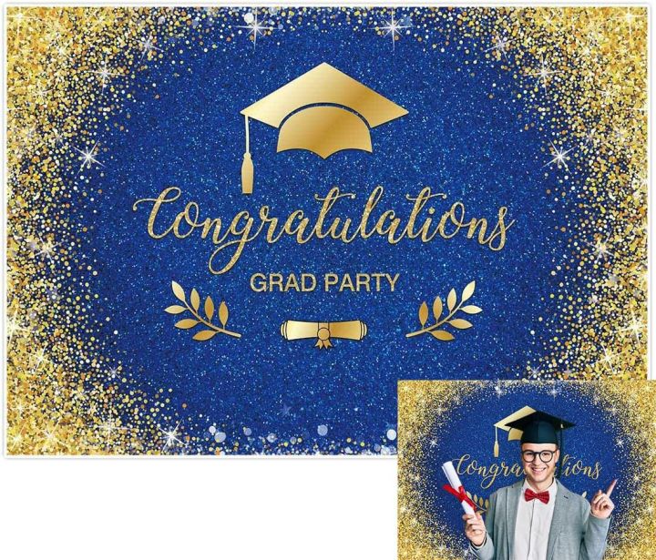 7x5ft Gold and Royal Blue Congrats Grad Photography Backdrop Class of ...