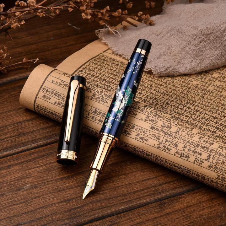 Hongdian Fountain Pen Fine Nib Blue Barrel, Cloisonne Painting (Bird ...