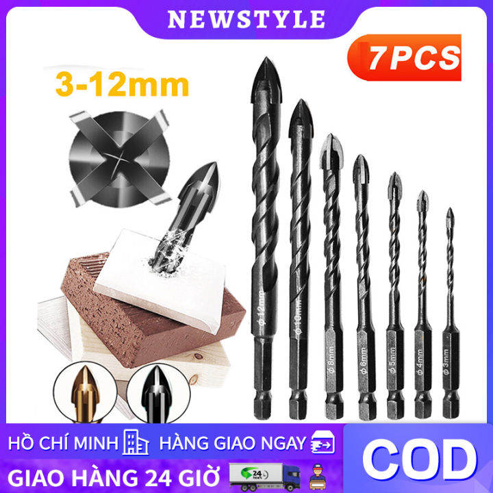 7 Cái Mũi Khoan Gạch Hình Lục Giác Chữ Thập Đa Năng 3-12Mm Đầu Cacbua Cho Kính Gốm Bê Tông Lỗ ...