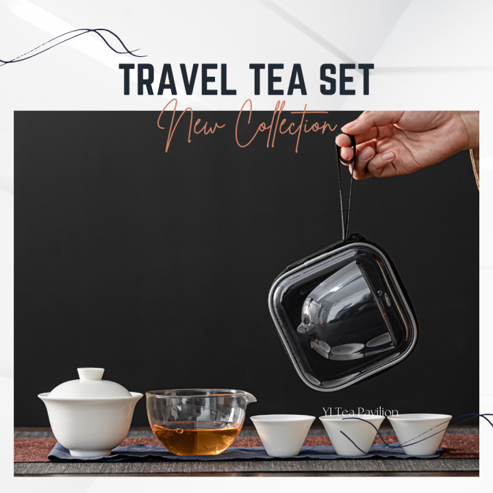WHITE Travel Tea Set Modern Set Porcelain Tea Set with 3 cups ...