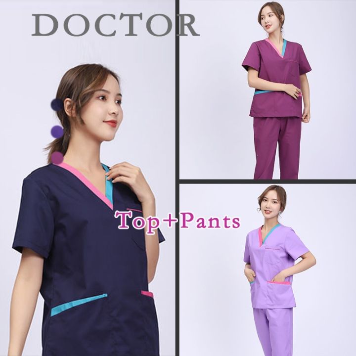 Free Name Scrub Suit for Women Short Sleeve Full Set Nurse Set Hospital ...