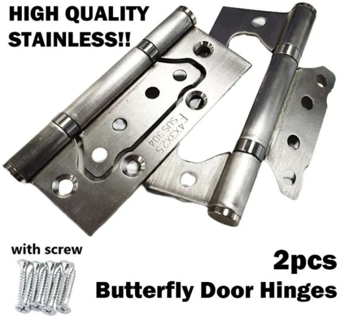 2Pcs Heavy Duty Butterfly Door Hinge With Screw Thickened Stainless ...