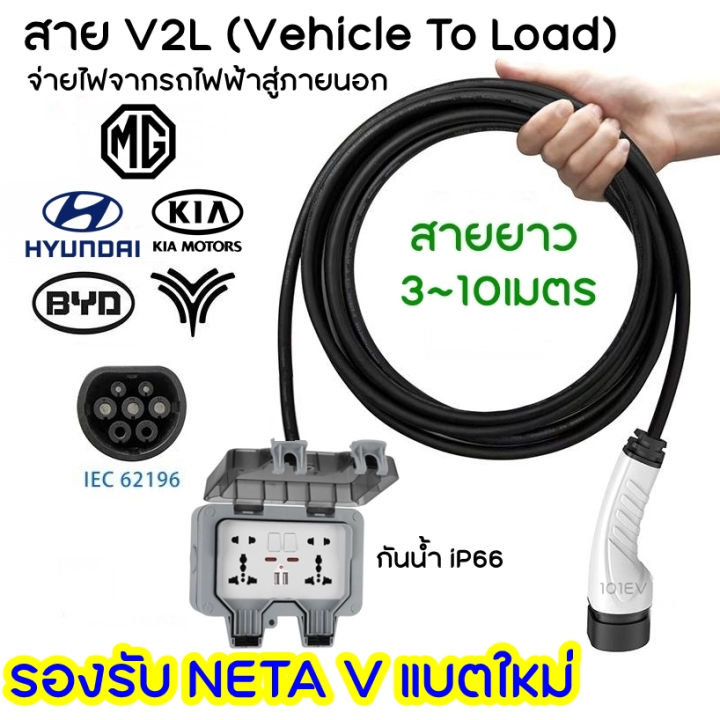 สาย V2L Vehicle to load จ่ายไฟจากรถไฟฟ้าสู่ภายนอก EV Type2 V2H VTOL รองรับ NETA V BYD Atto3 MG ...