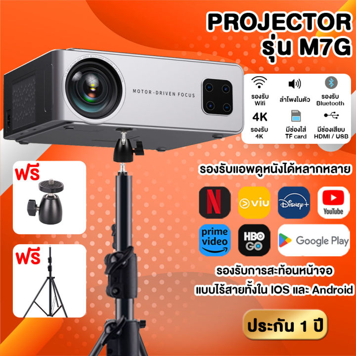 โปรเจคเตอร์ รุ่น M7G Netflix Projector 4K 1080P FULL HD android จอใหญ่ ...