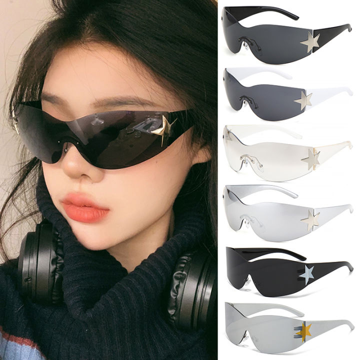 One-piece Sunglasses Unisex Y2K Millennium Style Big Rimless Pentagram ...