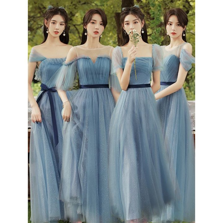 #COD💥 Dusty Blue Bridesmaid Dress Long for Women Wedding Summer ...