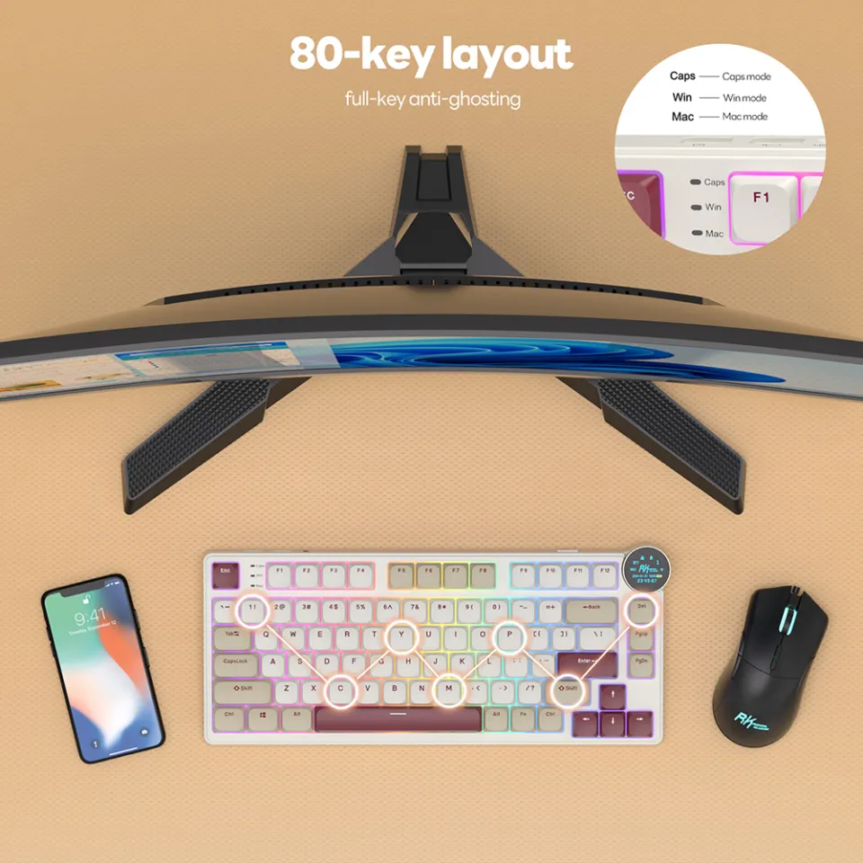 Low Profile Gaming Keyboard RK Royal Kludge N80 Low Profile Mechanical ...