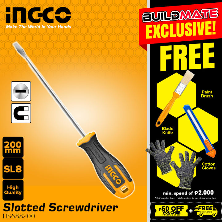 INGCO Slotted Flat Head Screwdriver Screw Driver 200mm HS688200 ...