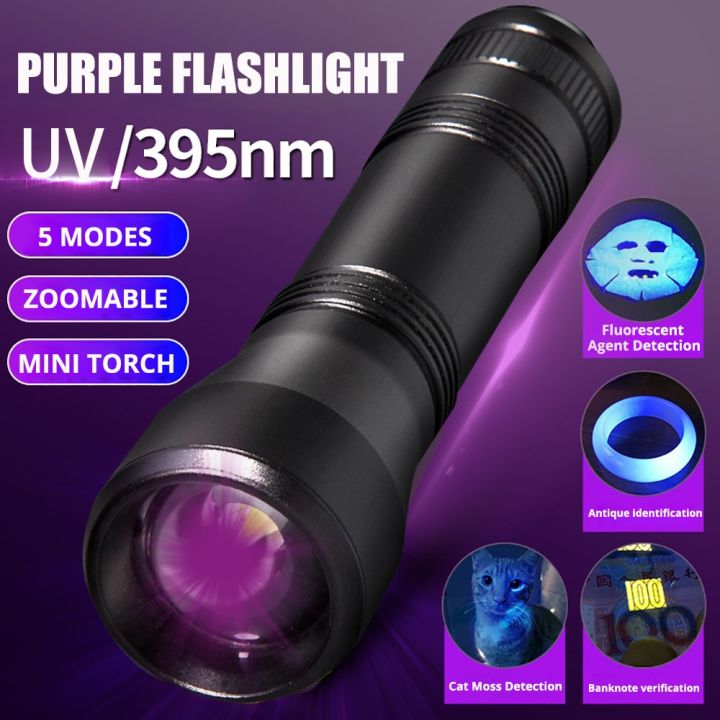 395nm UV Flashlight purple light Ultraviolet torch light powerful ...