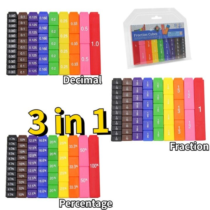 51pcs Math Fraction Percentage Cube 3in1 Math Teaching Learning Stacks ...