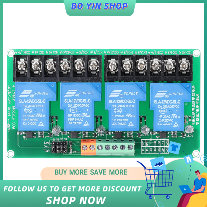 BO YIN 4 Channel Relay Module 30A Load Current with Optocoupler Isolation Supports High and Low ...
