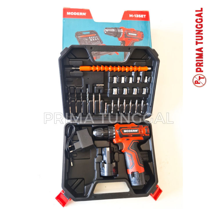 Mesin Bor Cas 10 MM Set Modern M-13 Drill Baterai LED Light Reversible ...
