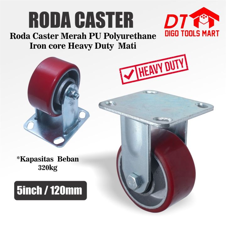 Roda Caster Merah 5inci PU Polyurethane Iron core Heavy Duty Mati 5inch ...