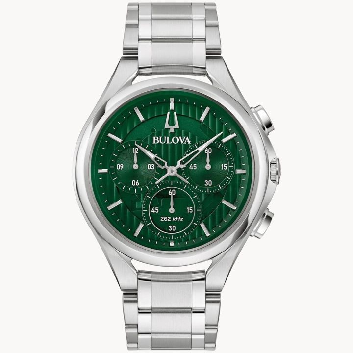 Bulova CURV 96A297 Green Dial Chronograph Sapphire Crystal 5-Hand ...