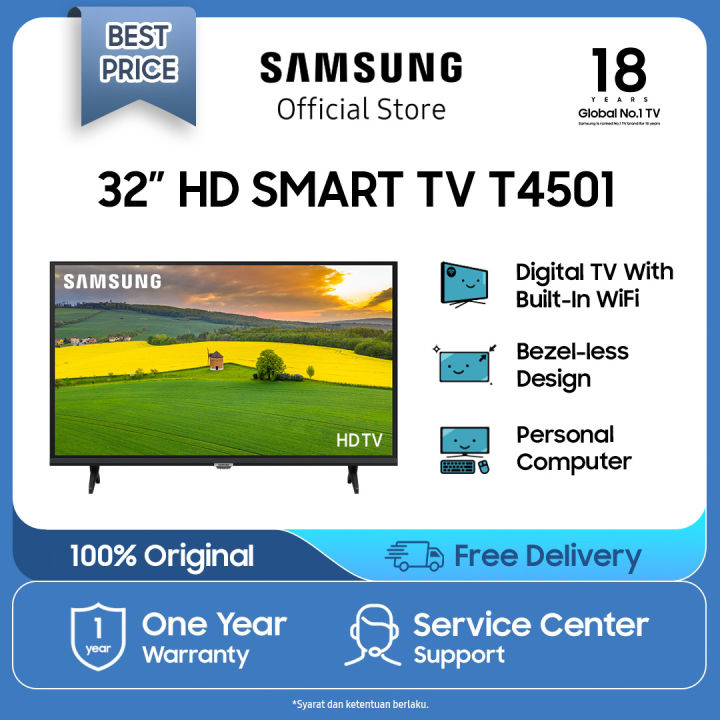 Samsung 32 inch HD Smart TV T4501 dengan PurColor, Dolby Digital Plus ...