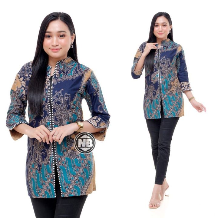 BLUS ZIPPER / Blus Batik Modern Model Zipper Depan Atasan Wanita Batik ...