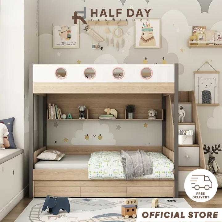 Children's bed bunk bed with width high and low bed multi-functional ...