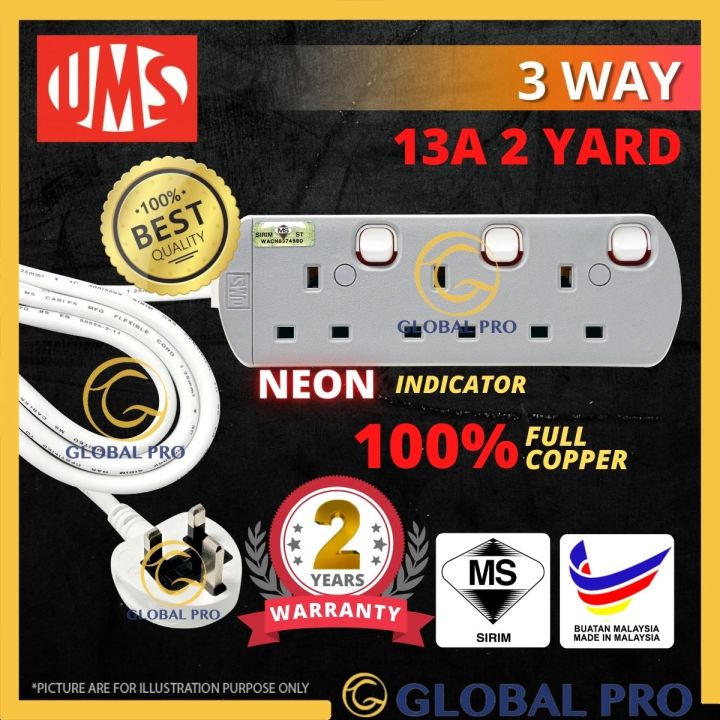SIRIM UMS 8313-N 3 Way Trailing Socket Extension Plug Wayar Extension ...