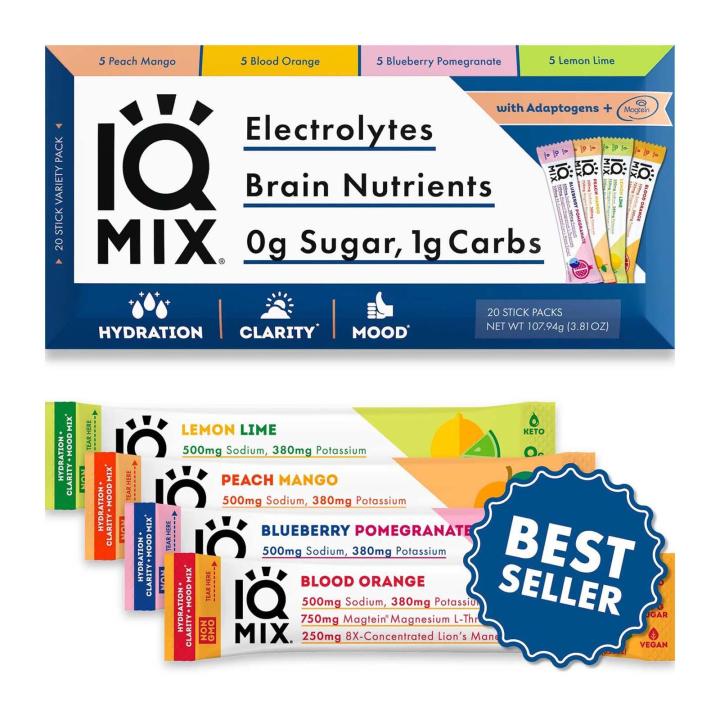 IQ BAR IQMix Variety Pack 20 Stick Packs Electrolytes Brain Nutrients ...