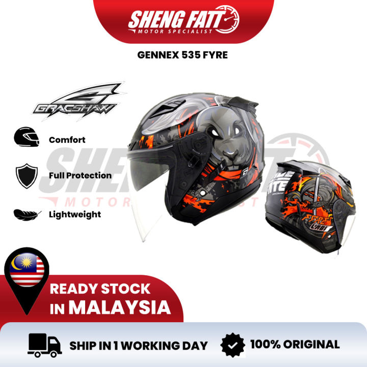 GRACSHAW GENNEX FYRE LABIT Helmet Motor With Visor Topi Keledar ...