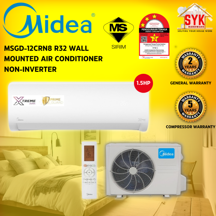 SYK Midea Xtreme Dura Series R32 Air Conditioner Aircon & Penghawa Dingin 1.5hp Non-Inverter ...