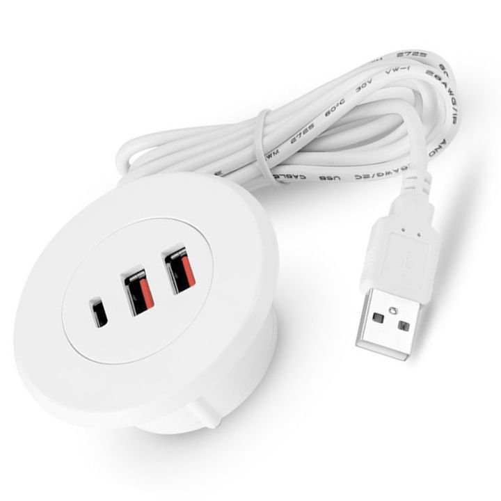 USB Desk Grommet Hole Charging Hub with Two USB & Type C Port Round ...
