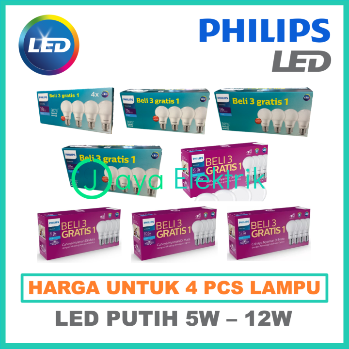 (PAKET 3 GRATIS 1) Philips Lampu LED Essential 5W 6W 7W 8W 9W 10W 11W ...