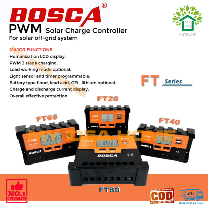 BOSCA PWM Solar Charge Controller 12V/24V/48V AUTO For Solar Off-Grid System 10A/20A/30A/40A/50A ...