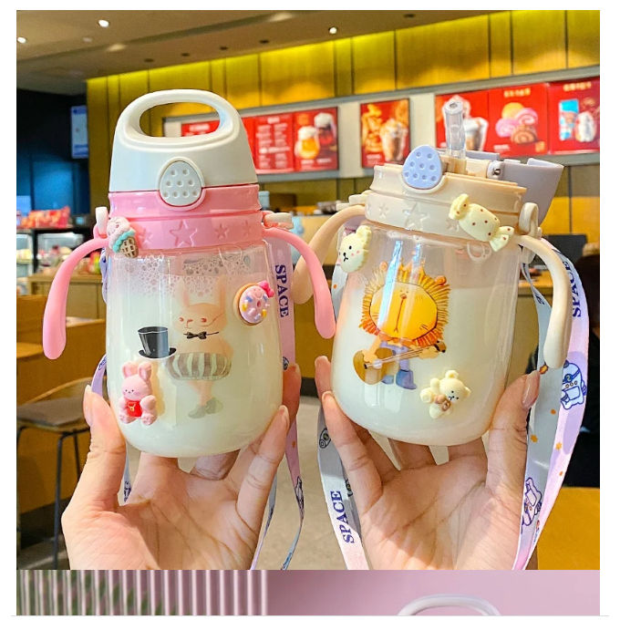BOTOL MINUM ANAK MOTIF LUCU KARAKTER SINGA DAN KELINCI 350ML + TALI ...