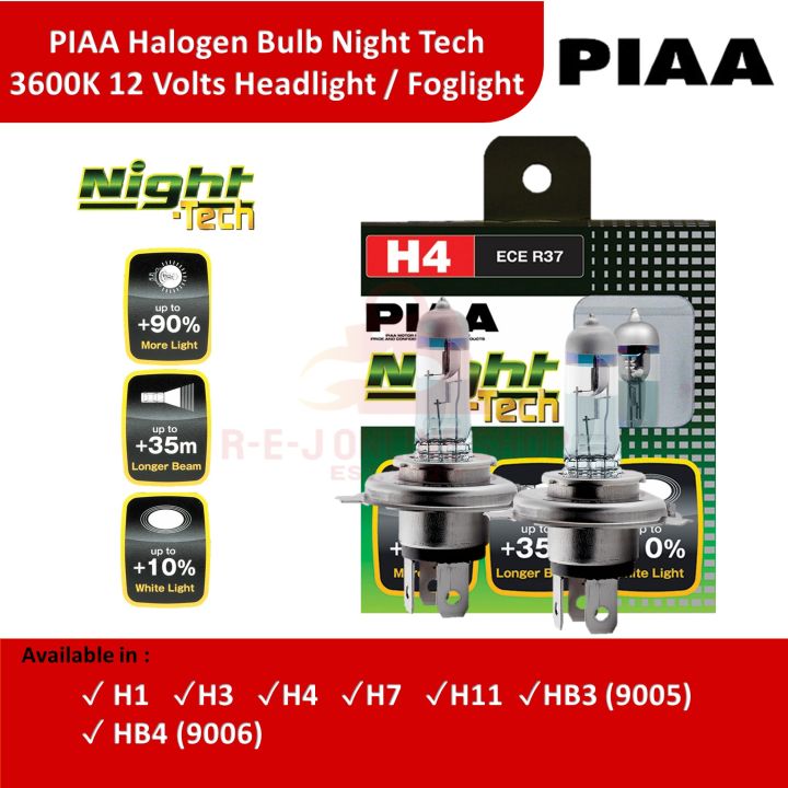 PIAA Halogen Bulb Night Tech 3600K 12 Volts Headlight / Foglight / H1 ...