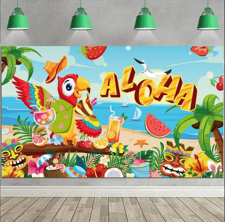 Aloha Hawaiian Tiki Photography Backdrop Banner for Summer Luau Party ...