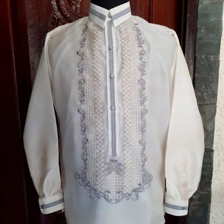 【The New】 Barong Tagalog Gray embroidery with lining not see though(red ...