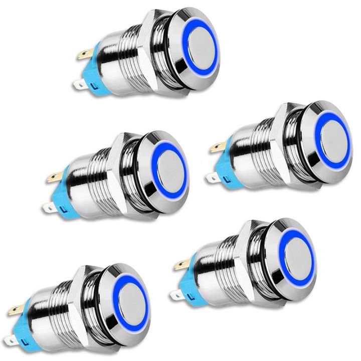 5PCS 12mm Latching Push Button Switch High Round Cap, Waterproof Metal ...