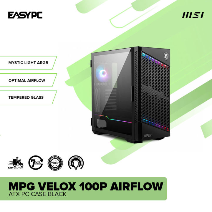 EasyPC | MSI MPG Velox 100P Airflow Mystic Light ARGB Optimal Airflow Tempered Glass ATX PC Case ...