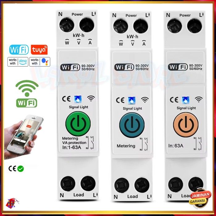 MCB 1 PHASE 63 A DIN RAIL LISTRIK OTOMATIS 300 V SMART WIFI KWH METER ...