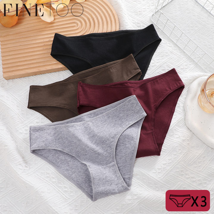 FINETOO 3 Pcs/set Seamless Panty for Women Cotton Panties Solid Color ...