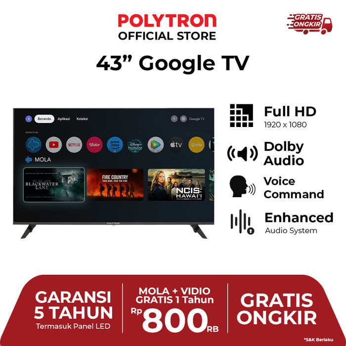 POLYTRON Smart Cinemax Google TV 43 inch PLD 43RG9059 | Lazada Indonesia