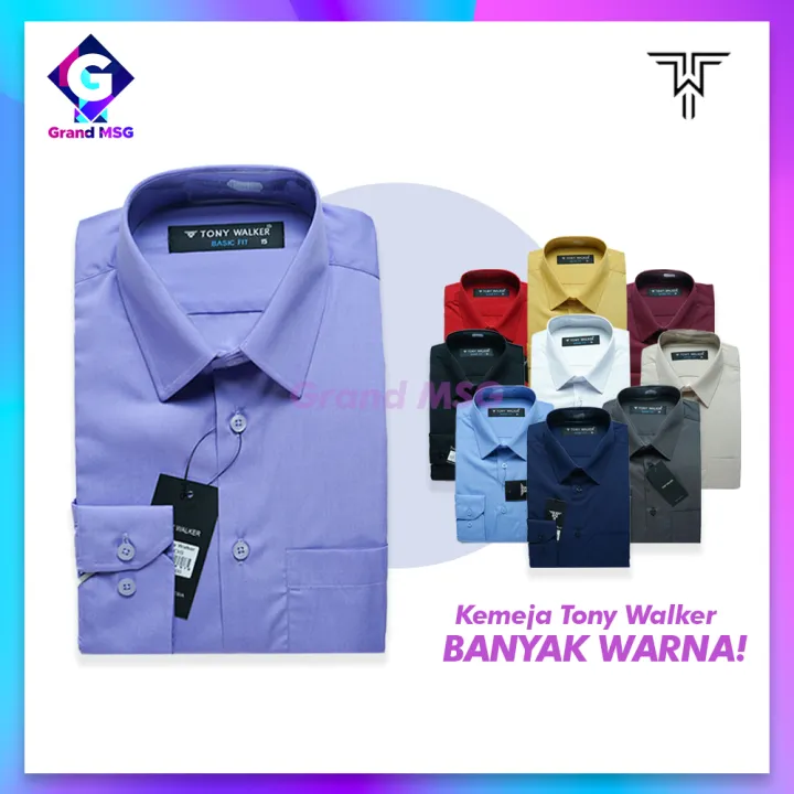 Tony Walker Kemeja Pria Polos REGULAR Lengan Panjang Baju Atasan Kerja Cowo Formal Hem Hitam ...