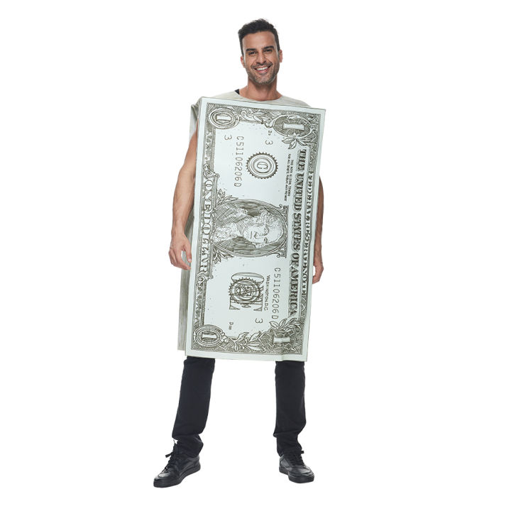 Adult 1 Dollar Bill Costume Funny Halloween One Money Fancy Dress ...