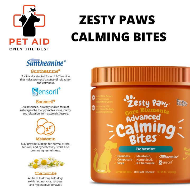 Zesty Paws Advanced Calming Bites Soft Chews- Stress Relief Support for ...