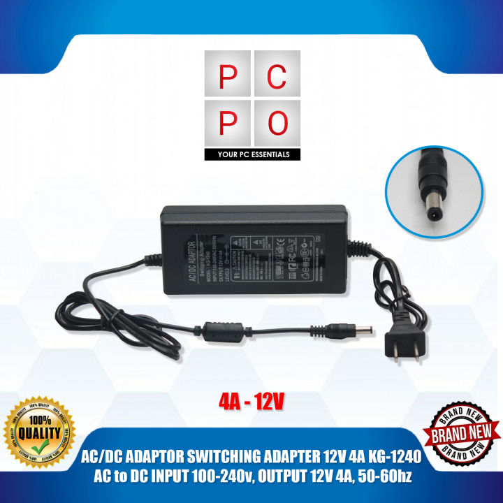 AC/DC ADAPTOR SWITCHING ADAPTER 12V 4A KG-1240, AC to DC INPUT 100-240v ...