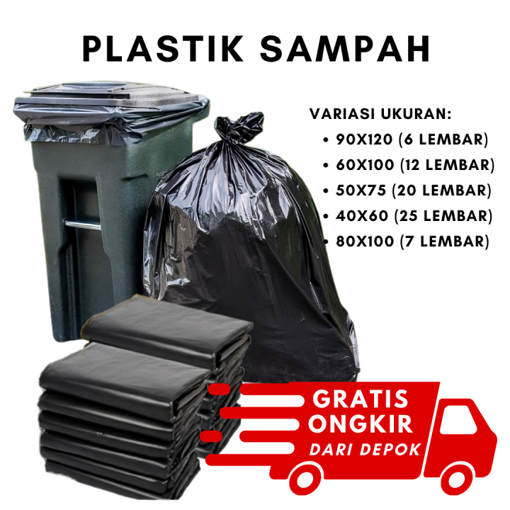 Plastik Sampah Hitam Besar Tebal Anti Sobek Ukuran 50x75 40x60 60x100 ...