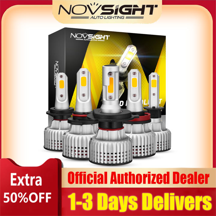 Novsight N12Y Yellow Fog Light H11 H4 H7 9005 HB3 9006 HB4 LED Car Headlight 72W 10000LM 3000K ...