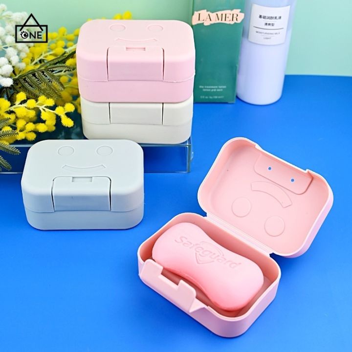 Smiling Face Soap Box Dish Waterproof Travel Portable Plastic Case Seal ...
