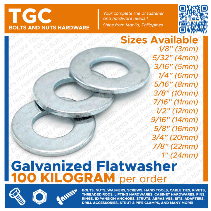 TGC 1KILO Flat Washer GI 3mm to 24mm ( 1/8 - 1 inches ) Flatwasher ...